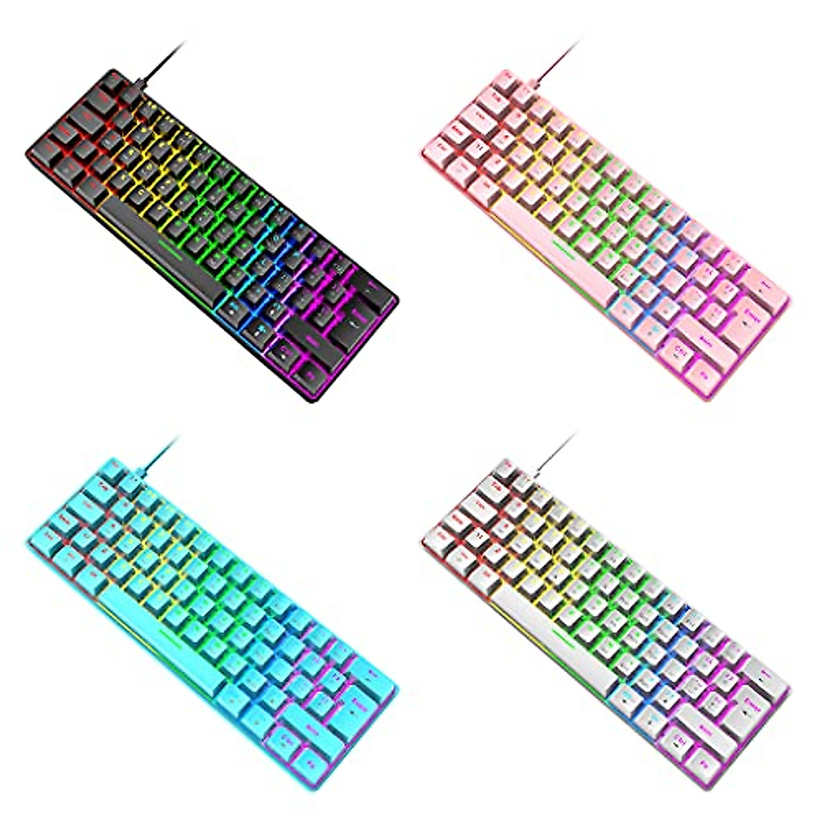 Qksky Mechanical Gaming Keyboard Green/Red Switch 62 Keys USB Wired Gaming Keyboard with 18 RGB Lights Effect Desktop PC Gamer Green switches
