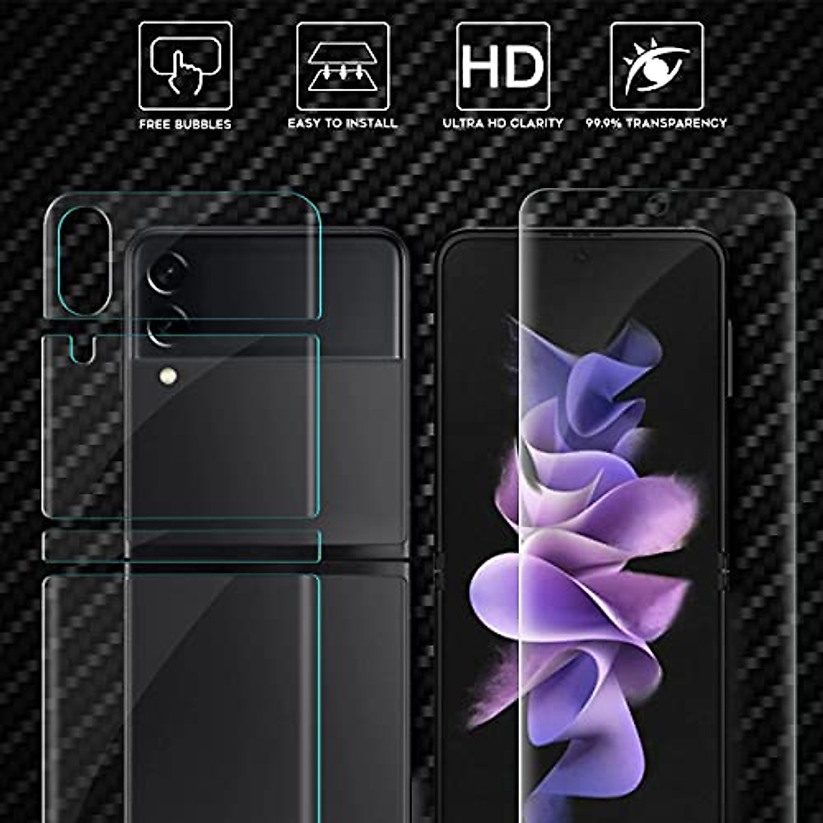 (2 Sets 8 Packs) Orzero Screen Protector Compatible for Samsung Galaxy Z Flip 3 5G, Premium Quality Soft TPU (Not Glass) Edge to Edge (Full Coverage) High Definition Bubble-Free (Lifetime Replacement)