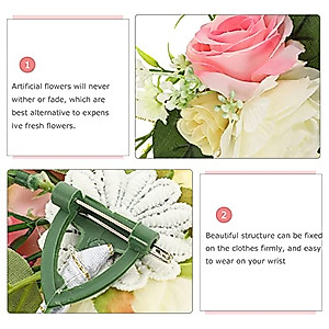 VOSAREA Rose Boutonniere 1 Set Wrist Corsage Boutonniere Set Groom Boutonniere and Bride Wrist Corsage Handmade Artificial Corsage Set Bride Hand Flower Bouquet Pink Prom Corsage Wristlet