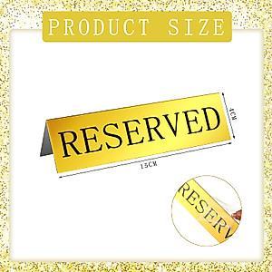 12 Pieces Table Top Reserved Sign Metal Reserved Table Signs Reserved Seating Signs Double Sided Table Tent Sign for Wedding Restaurant Family Ceremony Events, 5.91 x 3.15 Inches (Golden)