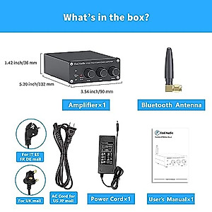 Fosi Audio BT20A Bluetooth 5.0 Stereo Audio 2 Channel Amplifier Receiver Mini Hi-Fi Class D Integrated Amp 2.0 CH for Home Speakers 100W x 2 with Bass and Treble Control TPA3116 (with Power Supply)