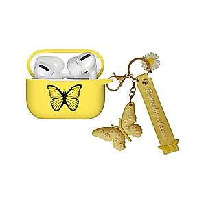 Airpods Pro Case Butterfly Keychain, Comfortable Soft Silicone Butterfly Pendant and Shockproof Dust Plug Cover for Women Girls Compatible with Apple Airpod Pro Wireless Case 2019 (Yellow Butterfly)