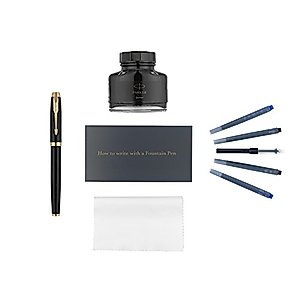 Parker IM Fountain Pen Kit, Black Lacquer with Gold Trim, Ink Bottle Refill, Ink Cartridge Refills, Ink Bottle Converter