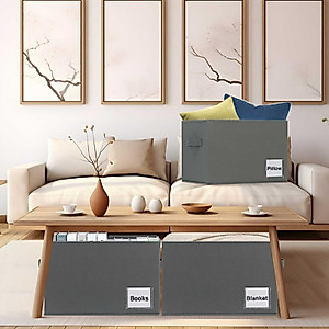 ASXSONN Large Fabric Storage Bins 3 Pack, Collapsible Closet Storage Bins for Shelves with Label, 15x11in Storage Baskets for Shelves, Fabric Closet Organizers and Storage Bins with Handles (Grey)