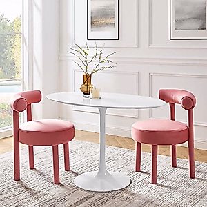 Modway Lippa 48" Mid-Century Modern Dining Table with Oval Top and Pedestal Base in White