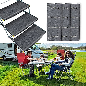 Brrxiur RV Step Covers 22" Wide Camper Step Covers for Radius Steps 3 Pack RV Step Rug with Snap Fasteners