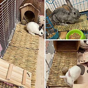 COTELEEC 2 PCS Rabbit Grass Mats, Natural Straw Hay Woven Rabbit Bed Cage Mats Pet Handmade Bedding, Sleeping Chewing Nesting and Toys for Hamster Bunny Chinchilla Bird and Other Small Animal (2Pcs)