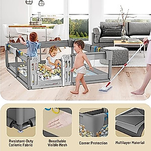 Baby Playpen with Mat,79"x71 "x27"Extra Large Baby Playpen,0.4 IN Play Mat,60 Pcs Ocean Balls, Breathable Mesh Indoor & Outdoor Kids Activity Center Baby Playpen,Safety Baby Gate Playpen