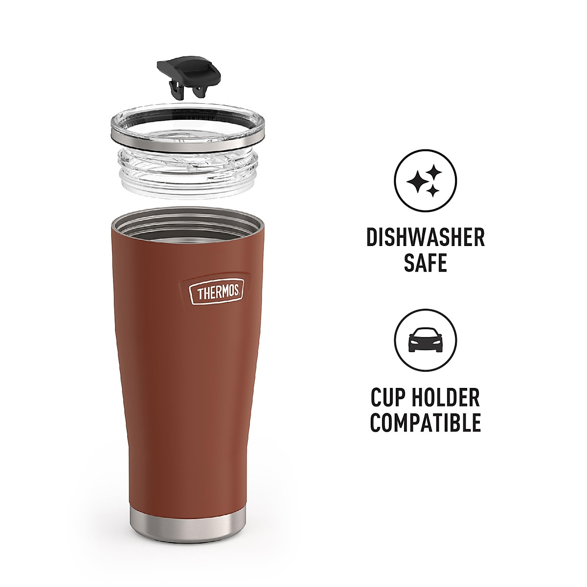 THERMOS ICON SERIES Stainless Steel Cold Tumbler with Slide Lock, 24 Ounce, Saddle