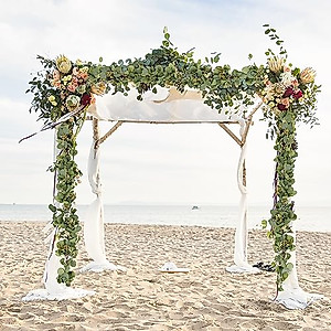 CEWOR 6.5ft Artificial Eucalyptus Garland Detachable Faux Greenery Vines Silver Dollar Eucalyptus Leaves with White Buds for Farmhouse Mantle Wedding Arch Table Centerpiece Backdrop