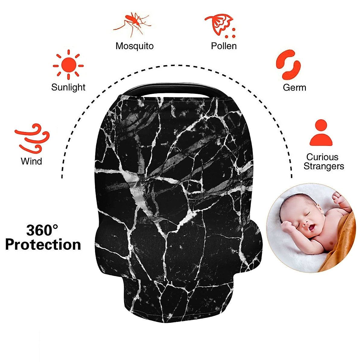 Nursing Cover Breastfeeding Scarf Abstract Black Marble Stone Baby Car Seat Covers Soft Breathable Infant Carseat Canopy Stroller Cover for Boys Girls