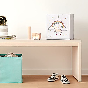 Amazon Basics Kids Collapsible Fabric Storage Cube Organizer Bins - Pack of 6, Unicorns & Rainbows, 10.5x10.5x11"