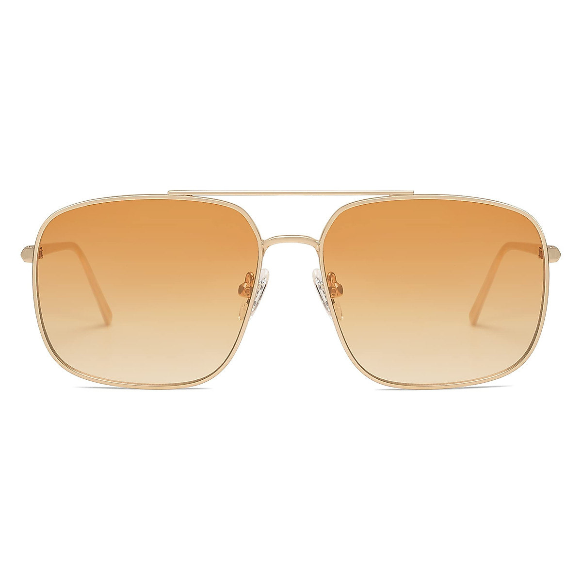 SOJOS Retro Square Aviator Sunglasses Womens Mens Double Bridge Metal Sun Glasses SJ1176, Gold/Gradient Orange