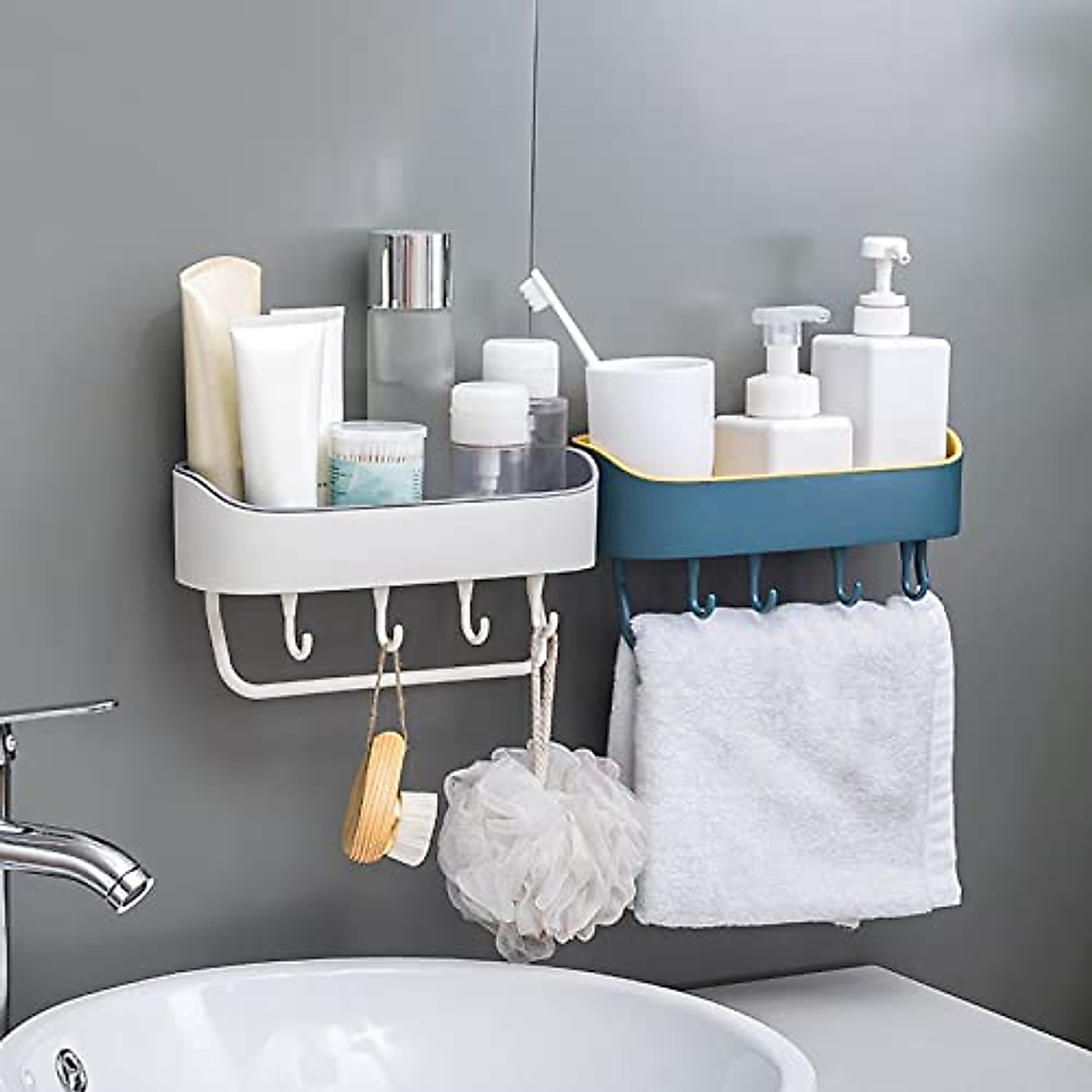 LAPUTA Wall Mount Organizer,1 Set Shower Shelf PP Detachable Hook Punch Free Storage Holder Rack for Kitchen, Bathroom, Cabinet, Toilet, Office Beige One Size