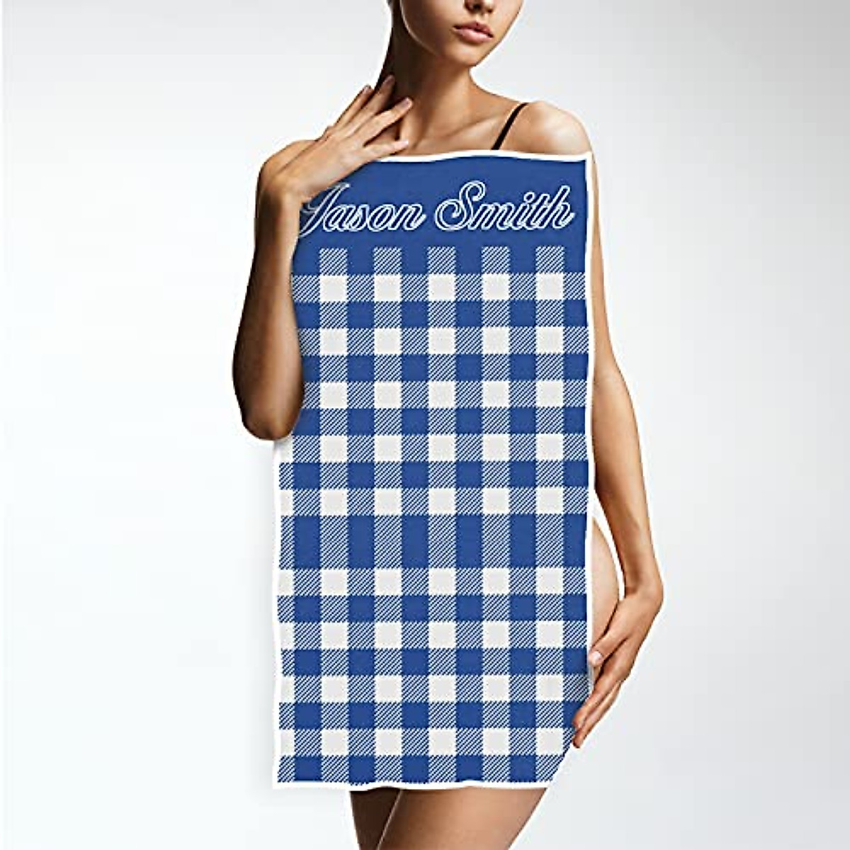 Emelivor Blue Buffalo Plaid Check Absorbent Custom Hand Towels with Your Name for Bathroom Personalized Fingertip Towel Guest Towel for Gym Multipurpose for Kitchen Gift