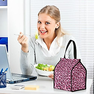 Sletend Insulated Lunch Bag Pink Leopard Print Leakproof Cooler Lunch Tote For Adults & Kids,Wide Open Foldable Portable Lunch Tote, for Office Work School Picnic Beach