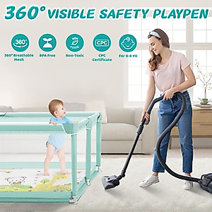 Baby Playpen, Playpen for Babies and Toddlers, Indoor & Outdoor Playard Kids Activity Center with Mat, Anti-Slip Base, Sturdy Safety Baby Playpen with Gate 50''x 50''x 27'' (Nordic Blue)