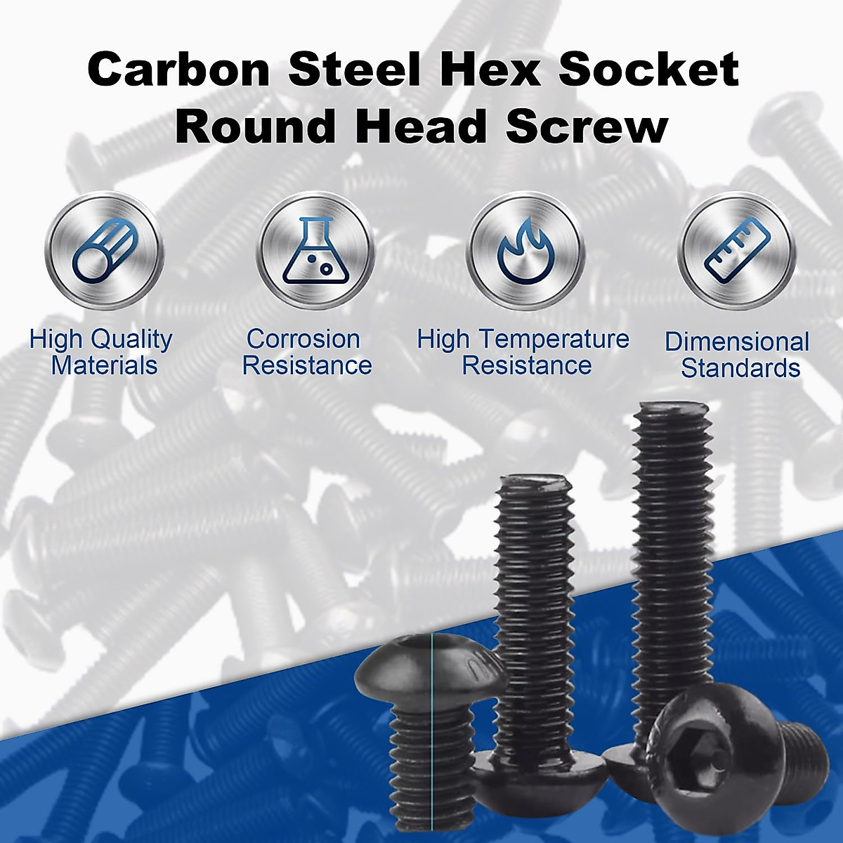 MroMax 50Pcs M4 x 8mm Button Head Socket Cap Bolts Screws, Alloy Steel 10.9 Grade, Allen Socket Drive, Black Oxide Finish, Fully Machine Thread