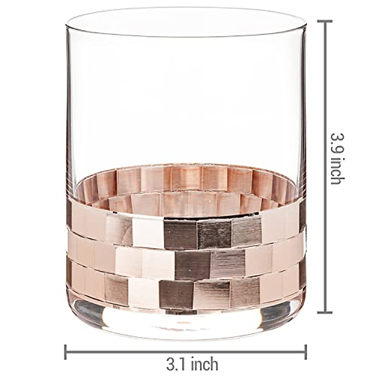 MyGift Whiskey Glasses Set of 4, Cocktail Mixed Drink Beverage Tumbler Drinkware with Copper Plating Bottom Rim