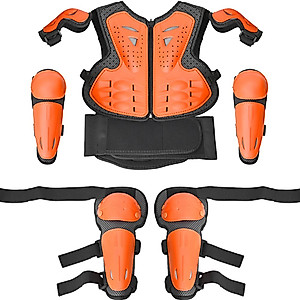Kids Motorcycle Armor Vest Suit Body Dirt Bike Protective Gear Youth Chest Spine Protector Child Elbow Knee Pads for Outdoor Racing Riding Skating Snowboarding Skiing Orange