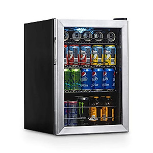 NewAir Beverage Refrigerator Cooler with 90 Can Capacity - Mini Bar Beer Fridge with Right Hinge Glass Door - Cools to 34F - AB-850 - Stainless Steel (Renewed)