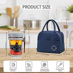 FHDUSRYO 3PCS Overnight Oats Containers with Lids and Spoon, 10oz Overnight Oats Jars, Large Airtight Oatmeal Container with Bag, Glass Mason Jars for Cereal Fruit Milk Salad Meal Prep (White+Grey)