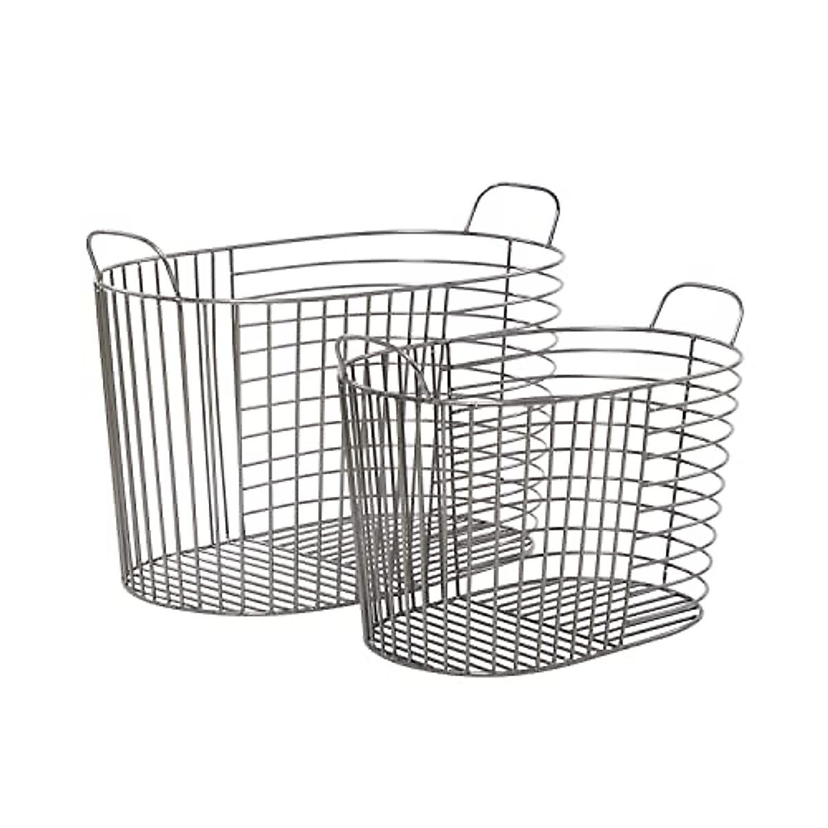 CosmoLiving by Cosmopolitan Metal Round Storage Basket with Handles, Set of 2 21", 17"W, Dark Gray