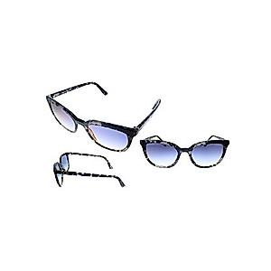 Prada PR 03XS 5 1072 Grey Havana Plastic Pillow Sunglasses Blue Mirror Lens