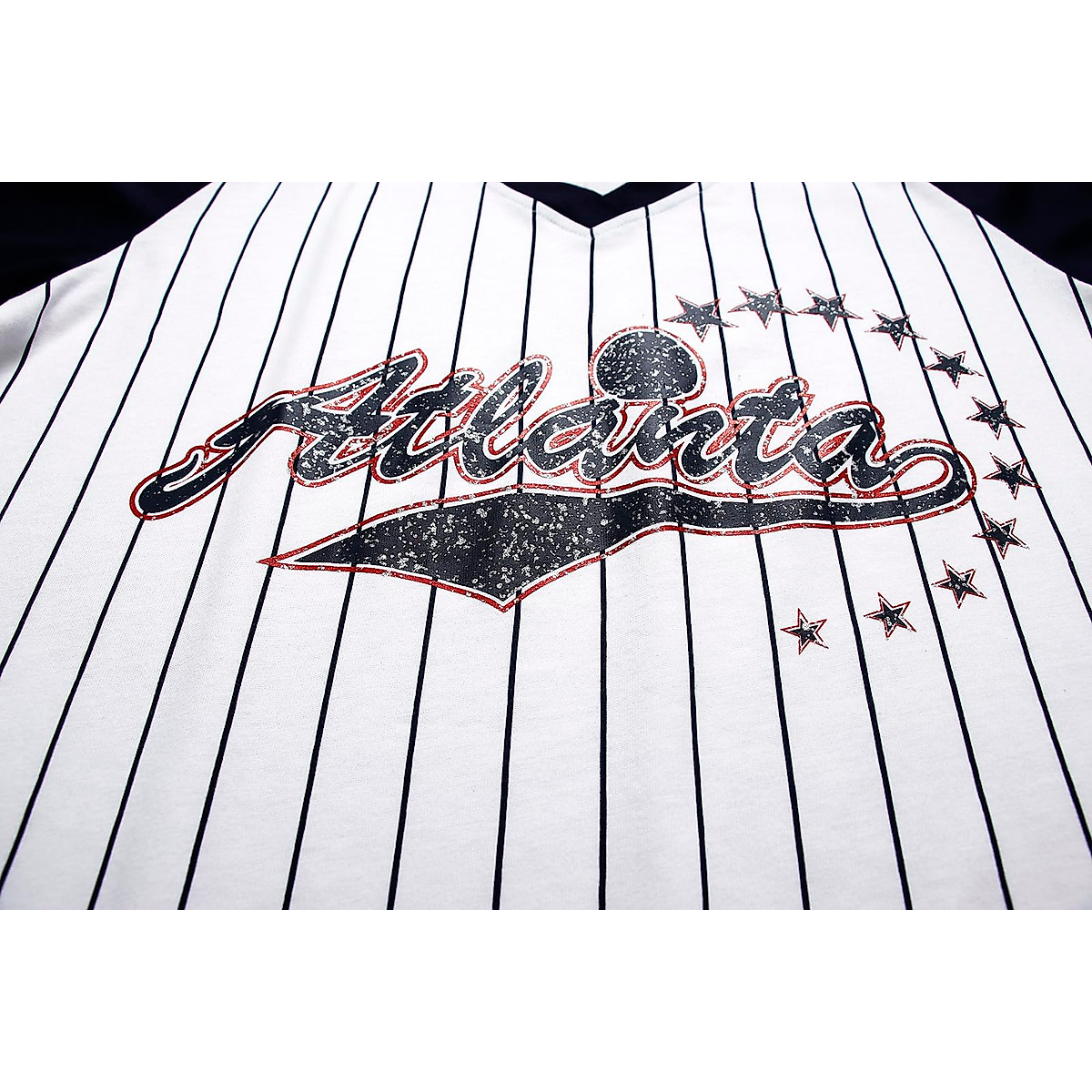 Womens City Baseball Fans Sporty Pinstripe V Neck Tee Shirts - White & Navy Size: Small