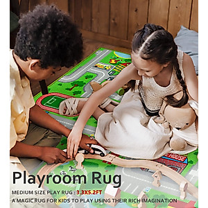 Yincimar Kids Playroom Rug City Life Playmat Kids Rug for Hot Wheels Car 5.2'x3'3" City Map Traffic Road Learning Educational Area Rug Carpet for Children Bedroom Nursery Room Game