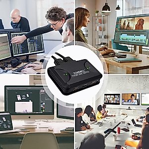 4K 2-Ports HDMI KVM Switch, for 2 Computers Share 1 HD Monitor and 2 USB Devices Keyboard Mouse, Supports 4K@30Hz, Included 2 HDMI Cables and Wire Desktop Controller