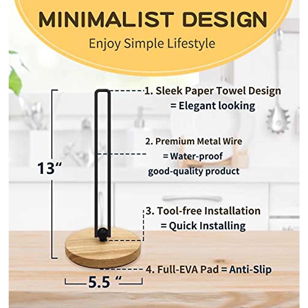 Paper Towel Holder Metal Organizer Roll Dispenser Tissue Roll Metal Stand Rack Kitchen Paper Hanger Countertop Dining Table for Bathroom Living Room Scrunchies for Bedroom Modern Stylish Sturdy Decor