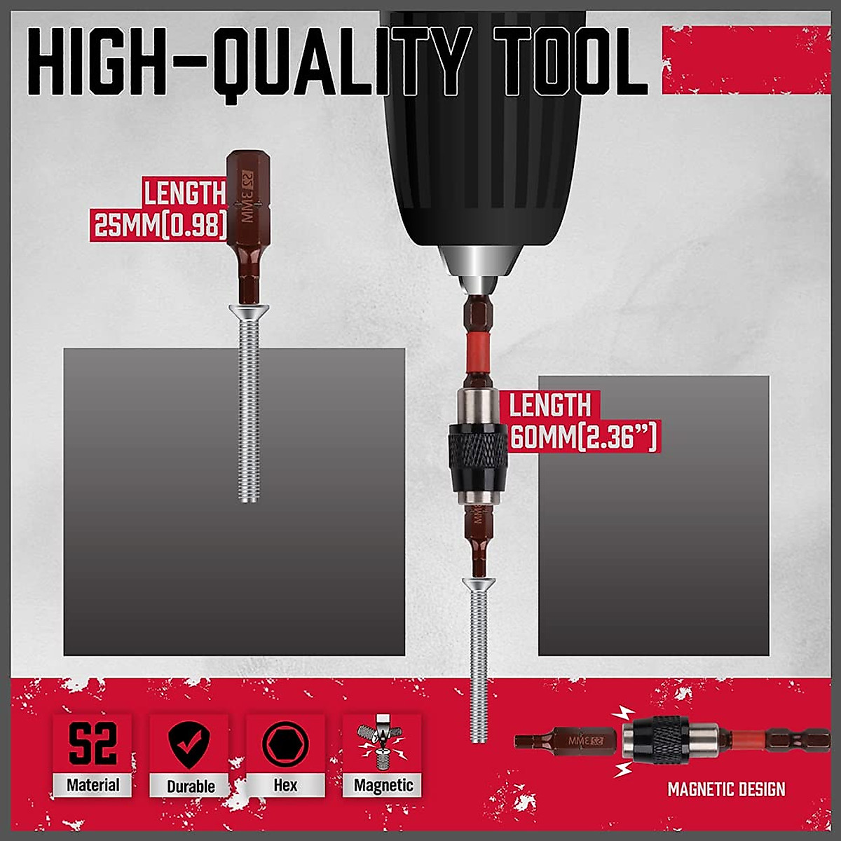 25-Piece Hex Bit Set - Premium Allen Key Drill Bit Set, Durable Allen Wrench Drill Bits, Hex Ket Drill Bit Set & Quick Change Bit Holder, SAE Metric Hex Drill Bit Set Strong Magnetic Tips