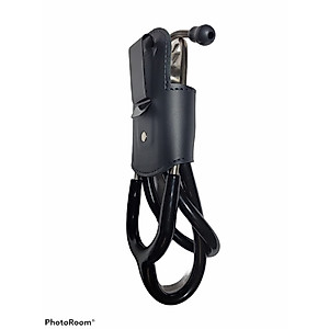 Stethoscope Holder pro with Clip,Handmade in USA Genuine Leather .Perfect for Physicians, Nurses, EMT, Medical Nursing Student (Black).