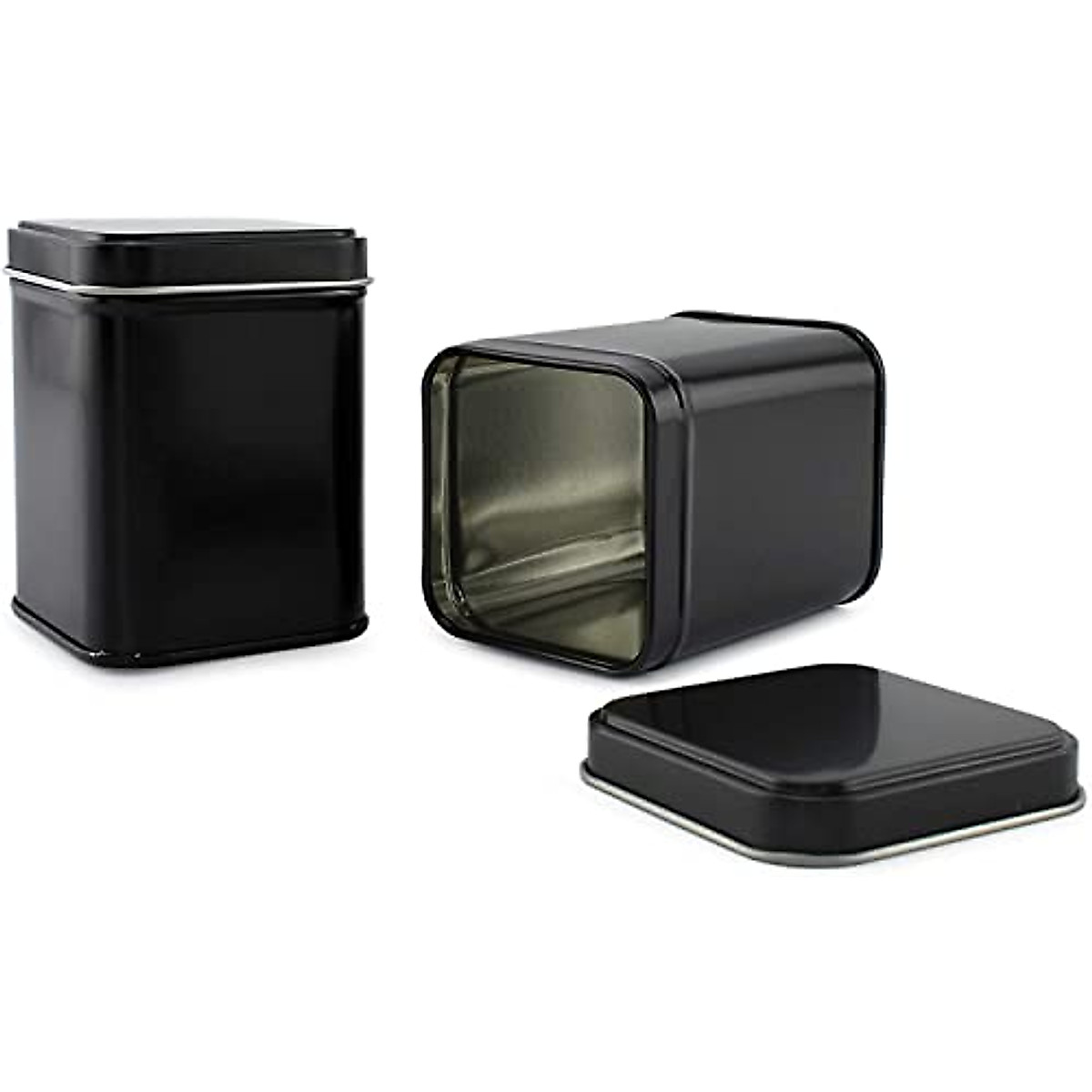 Cornucopia Square Black Metal Tins (6-Pack); for Tea, Gift Boxes, and Storage, 3-Inch Tall, 1-Cup Capacity