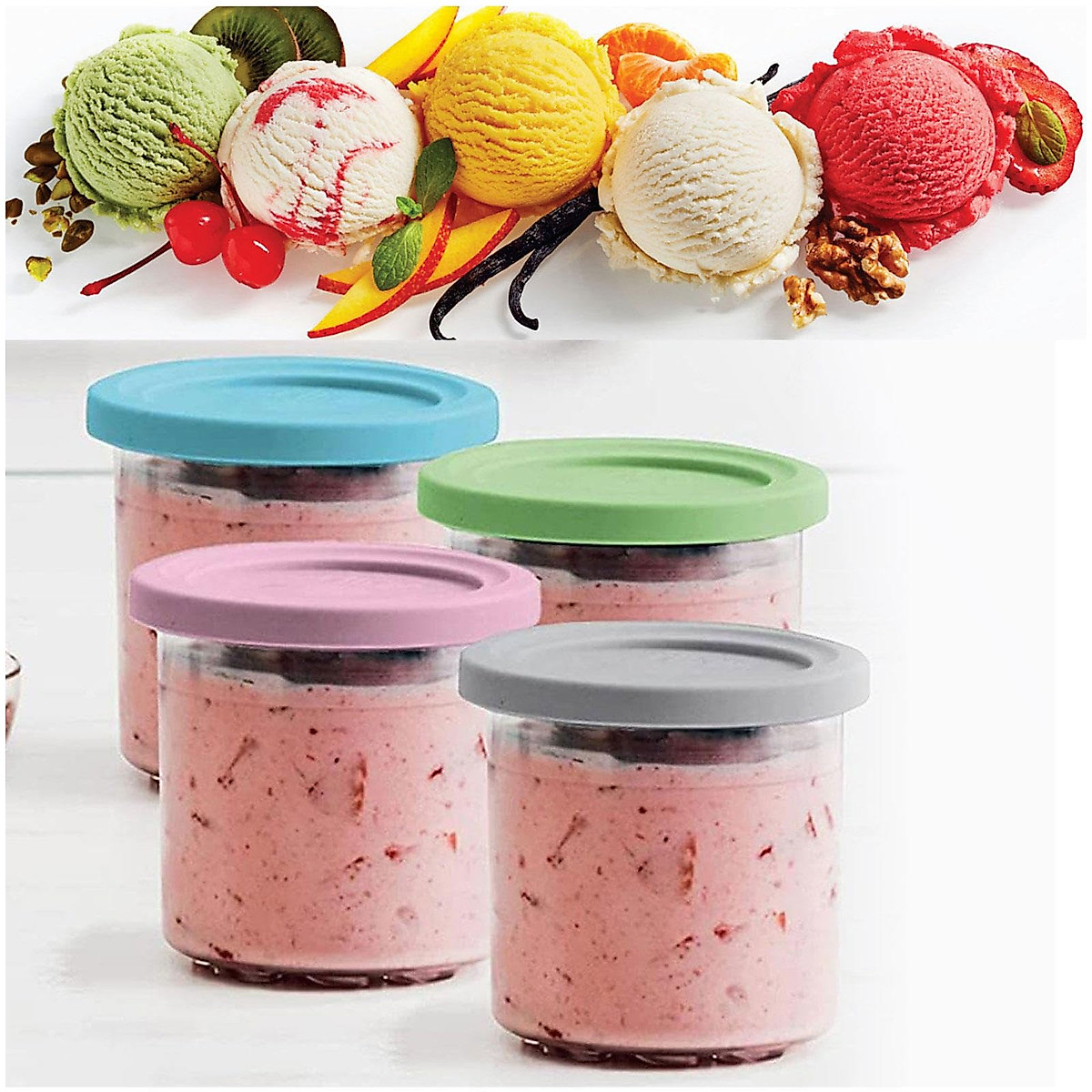 Creami Deluxe Pints, for Ninja Creami Pint Containers,16 OZ Ice Cream Pints Dishwasher Safe,Leak Proof Compatible with NC299AMZ,NC300s Series Ice Cream Makers