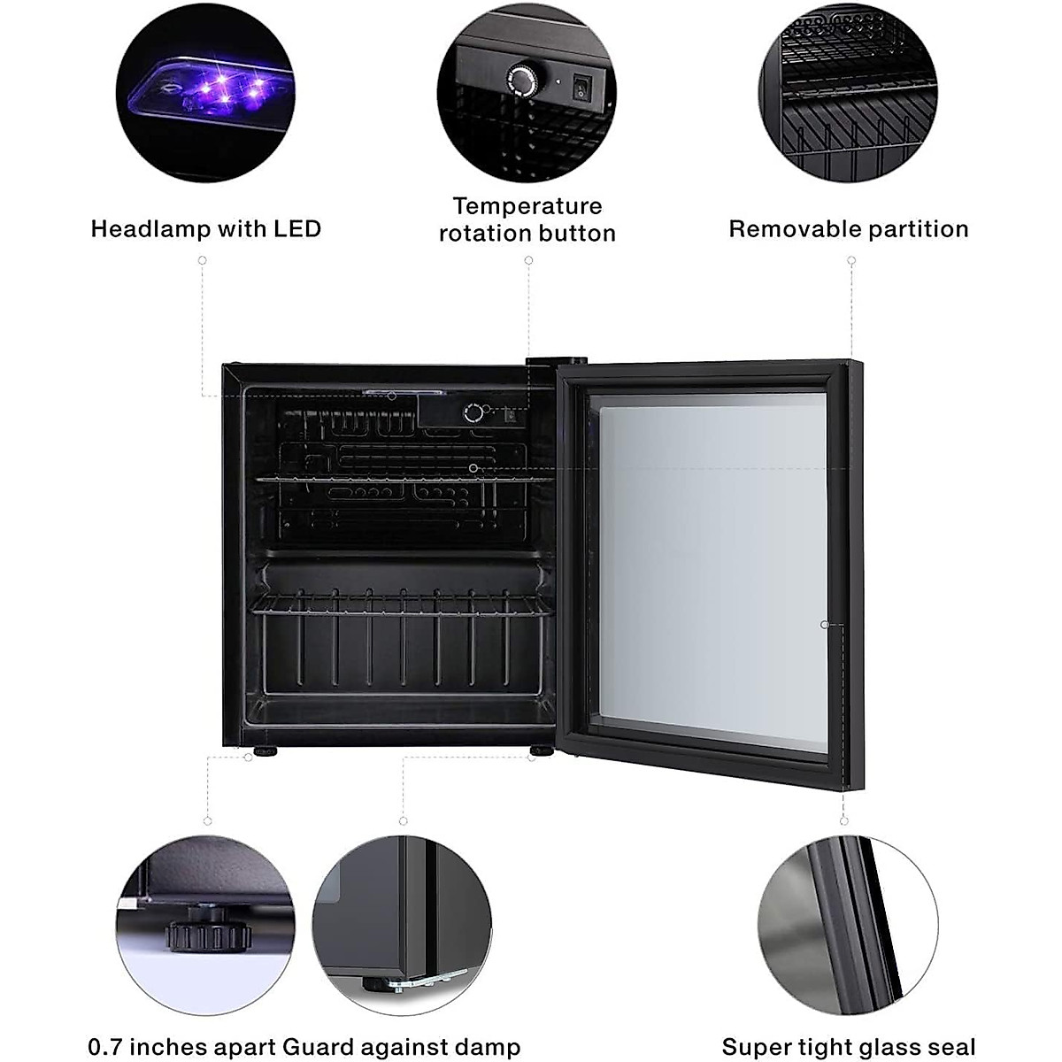 Antarctic Star Mini Fridge Cooler 68 Can Beverage Refrigerator Glass Door for Beer Soda Wine Small Drink Dispenser Clear Front Door Removable for Home, Office or Bar, 1.5cu.ft., Silver