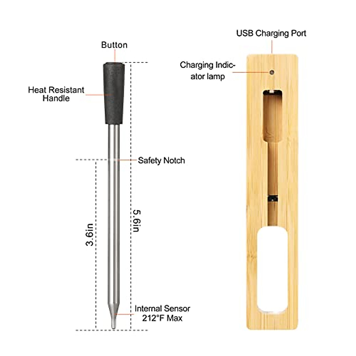 Kt Thermo Digital Meat Cooking Thermometer with 195ft Bluetooth Wireless Range/Mobile Phone Connection/Smart APP/for Cooking and Grilling/Probe Type