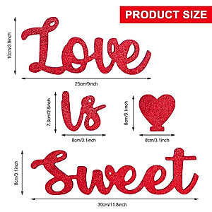 Love is Sweet Wedding Table Decor Wooden Love Sign for Dessert Wedding Sweetheart Table Decorations for Photo Props Wooden Love Letter Table Decorative(Glitter Red)