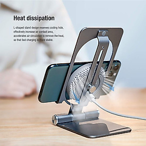 Nillkin Fast Wireless Charger - Metal Foldable and Adjustable Wireless Charging Stand for iPhone 15 14 13 12, Samsung Galaxy S24 S23 S22 S21 Ultra/Plus and Android Phones, PowerHold Mini Space Grey