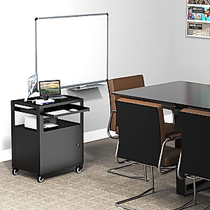 Argatin AV Cart with Keyboard Tary and Locking Cabinet Laptop Cart on Wheels Utility Cart and Pullout Tray - Max Capacity 350 lbs(24.8''L x 18.1''W x 39.8''H)