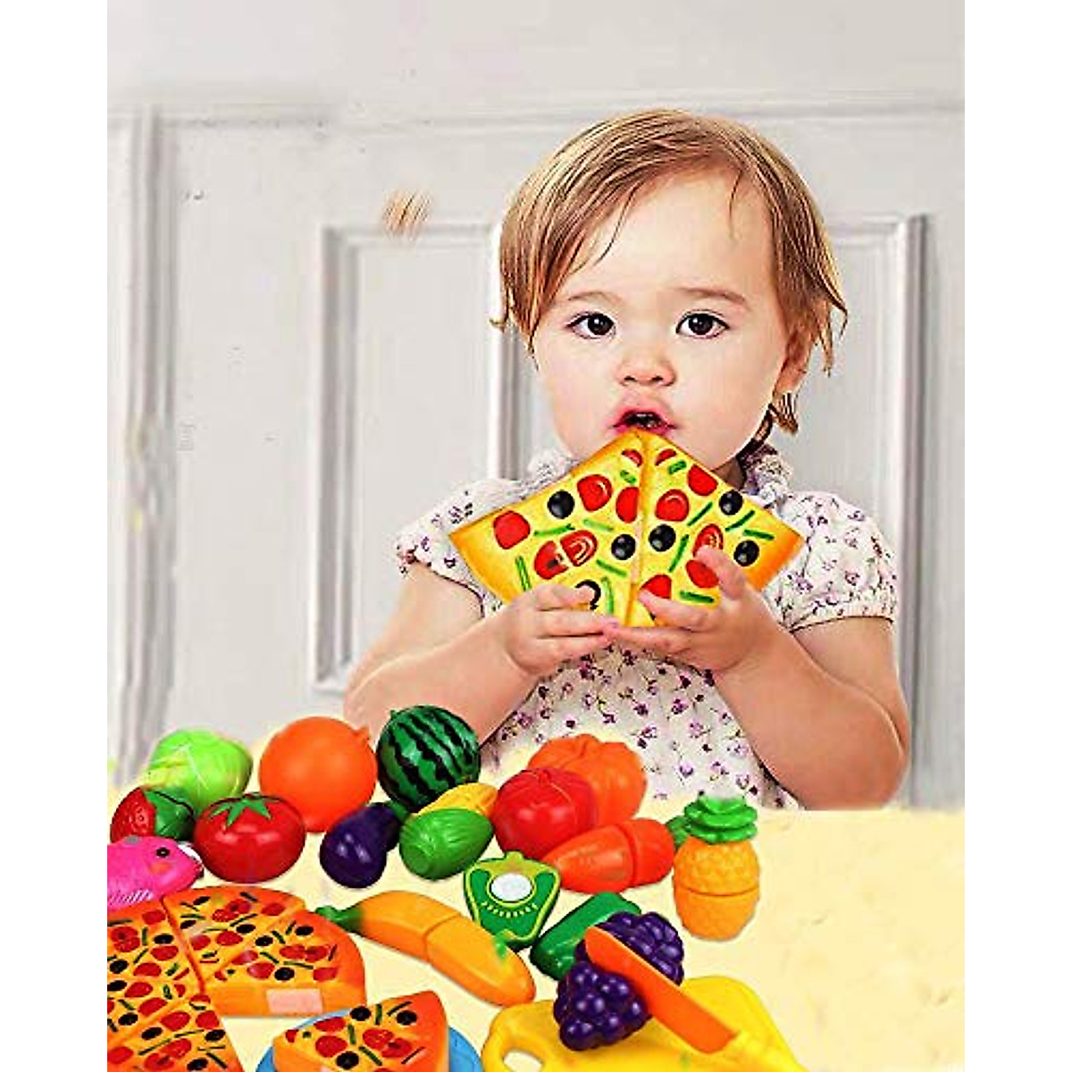KAREZONINE Cutting Fruits Vegetables Set, 24 Pack Play Kitchen Plastic Cutting Food for Kids Pretend Play Kitchen Toys Educational Food Toys for Children Girls Boys Best for 3, 4, 5 Year Olds