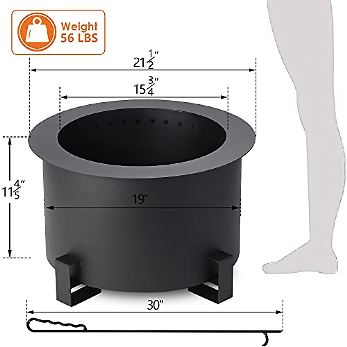 Grepatio Smokeless Fire Pit ,21.5 Inch Steel Double Flame Fire Pit Large Portable Stove Bonfire Outdoor Wood Burning for Outside, Backyard, Camping, Picnic, Garden w/ 1 Pokers and Cover(Black)