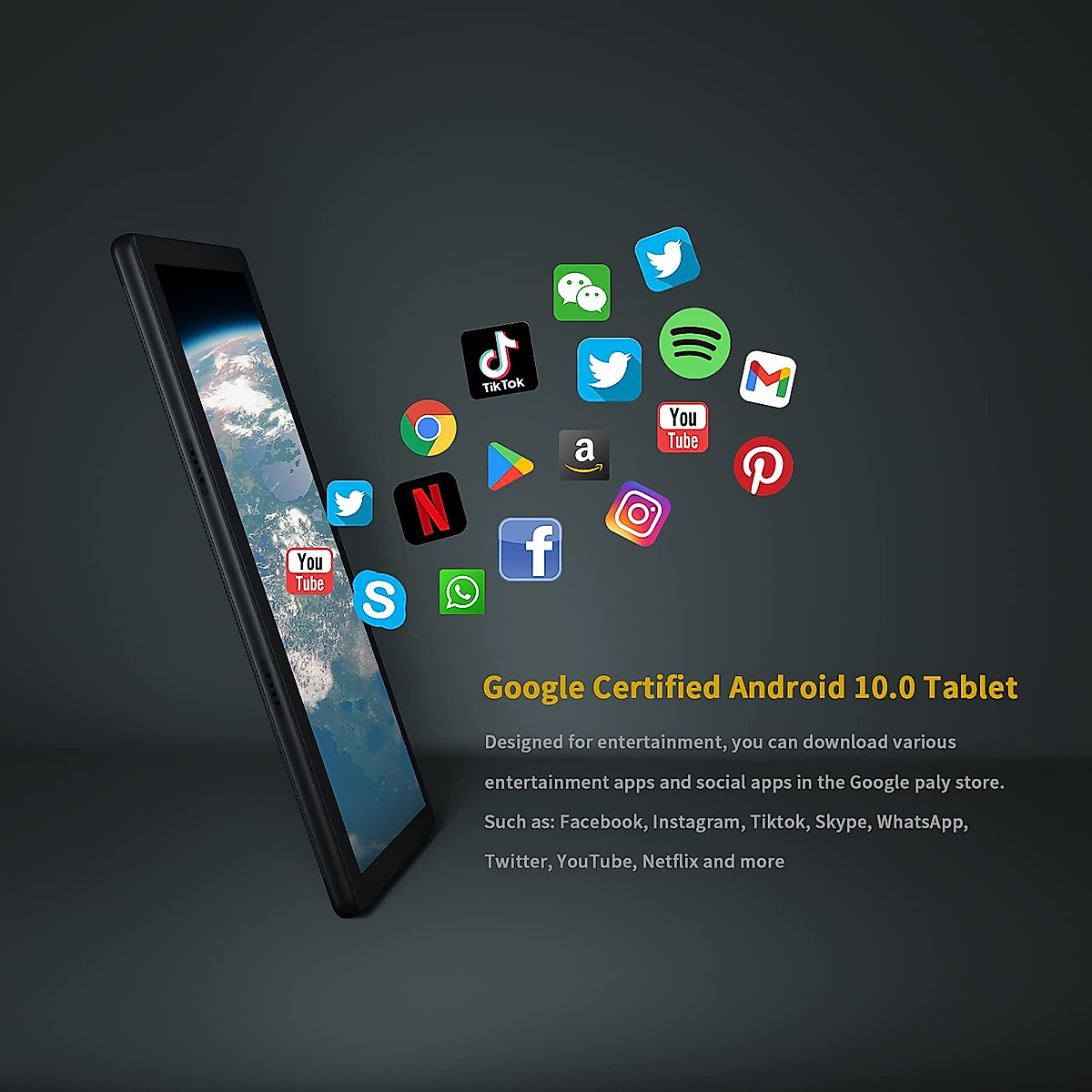 Tablet Android 10.0, 10.1 Inch Computer Tablets, 3GB RAM 32GB Storage, 13MP Rear Camera, HD Display Screen,6000mA Battery, Wi-Fi, GPS, FM, Bluetooth, Black