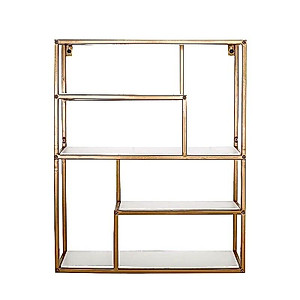 WHITE GOLD 22" Rectangular 4 Tier Metal Wood Geometric HANGING SHELF Party Home CNFVR123