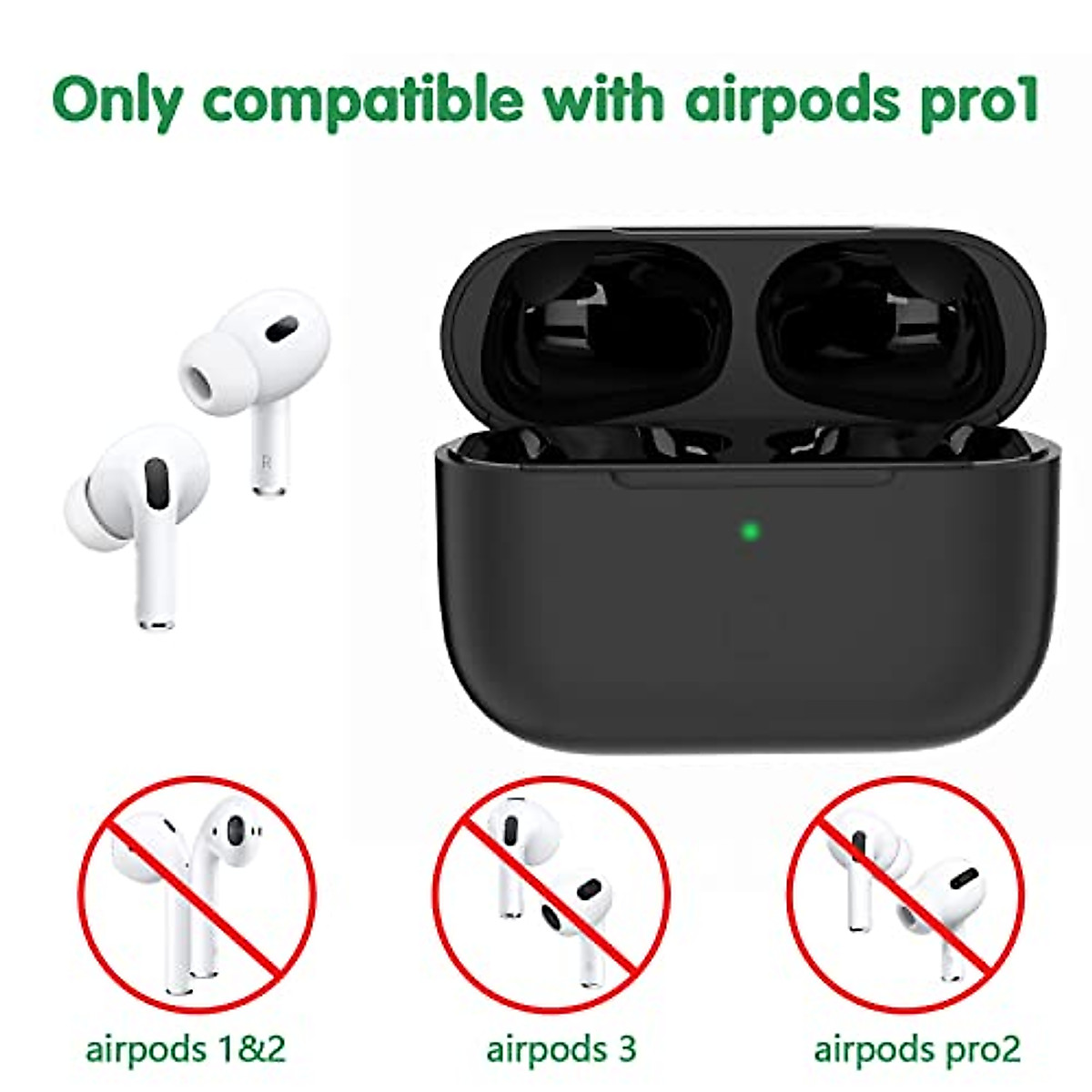 Compatible with AirPods Pro Wireless Charging Case, Charger Case Replacement for Air Pods Pro with 660mAh Battery and Bluetooth Pairing Button, NO Earbuds, Black
