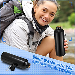 24 Pack Aluminum Water Bottles Bulk 25 oz Black Metal Sport Water Bottles with Carabiner and Twist Cap Reusable Lightweight Leak Proof Sport Bottles Team Pack for Camping Travelling Cycling Climbing