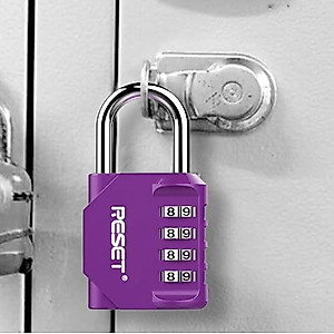 RESET-060 4 Digit Combination Lock Outdoor Padlock for School Gym Sports Locker Fence Toolbox Gate Suitcase Hasp Purple
