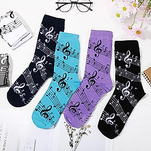 Shinymoon 6 Pairs Unisex Music Socks Gifts Funny Music Lover Teachers Socks Guitar Stave Music Notes Socks for Men Women (Music Note)