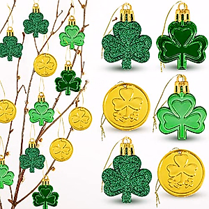 Bunny Chorus 48pcs St Patricks Day Decorations Shamrock Ornaments and Gold Coins for Tree, Good Luck Clover Coins Hanging Decorations for Home School Office Irish Festival Party Supplies, 4 Style